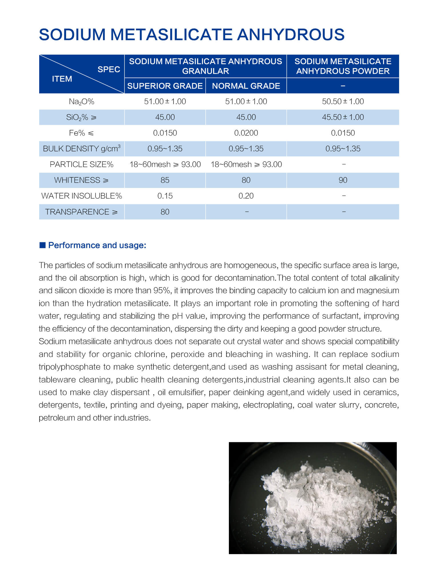 Sodium Metasilicate Anhydrous Supplier - Ao Zun